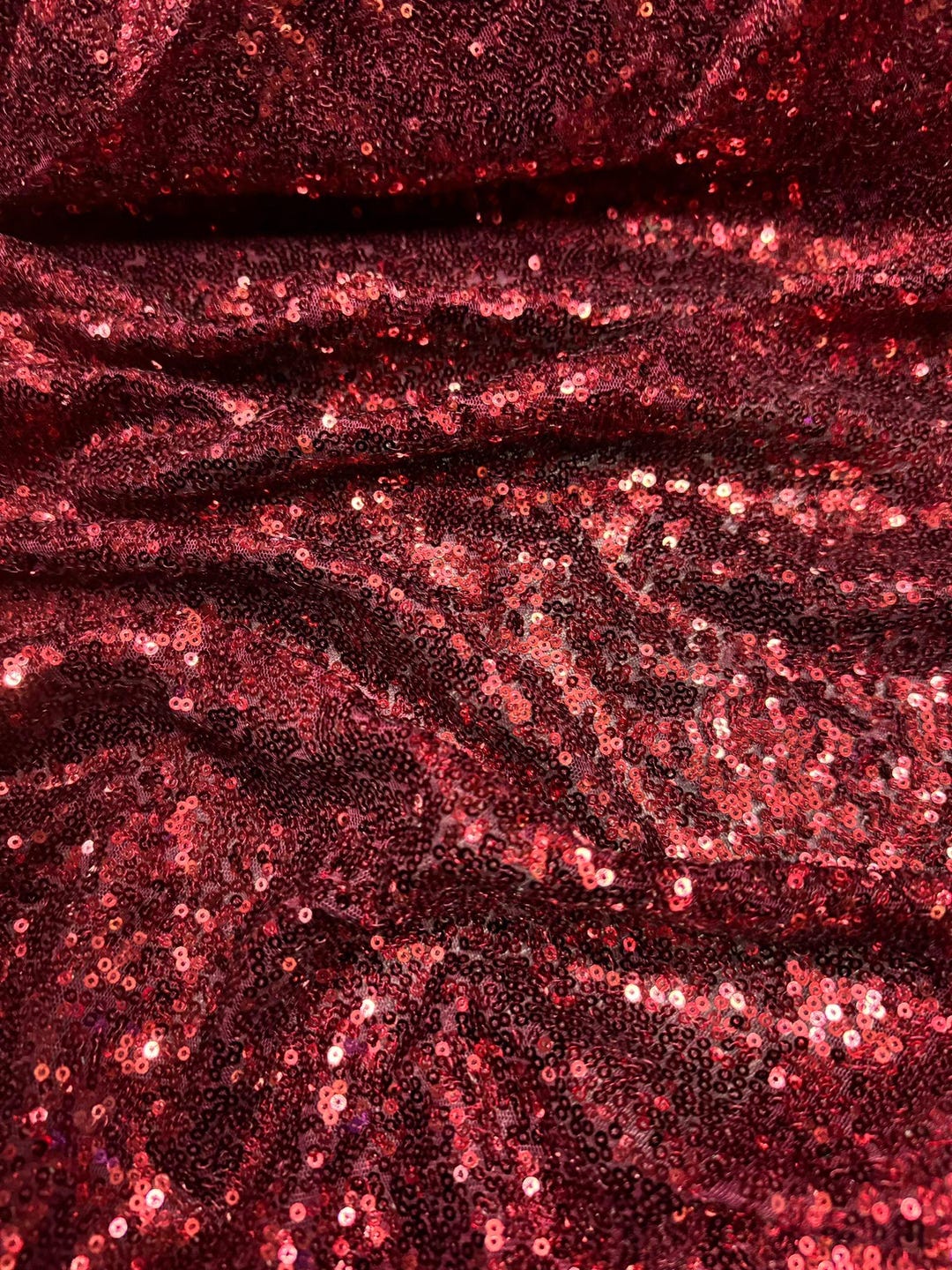 1 Meter Maroon Sparkly Luxurious Sequin Tulle Stretch Dress Fabric 58 ...