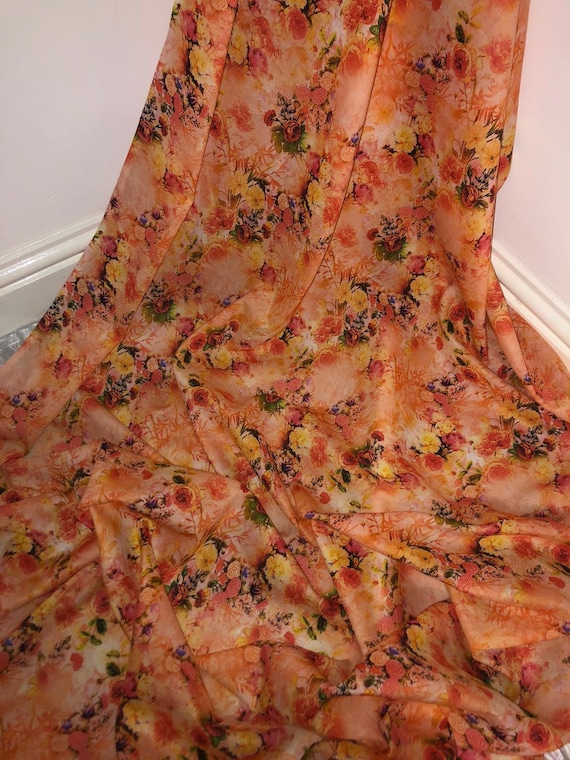 1 meter peach floral soft digital print 100% cotton fabric 45 | Etsy