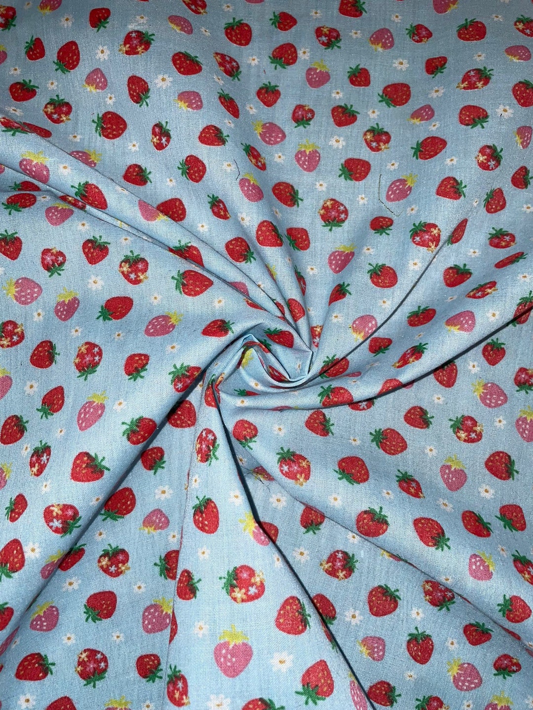 1 Meter Sky Blue Strawberry Print Polycotton Fabric 45” Wide - Etsy