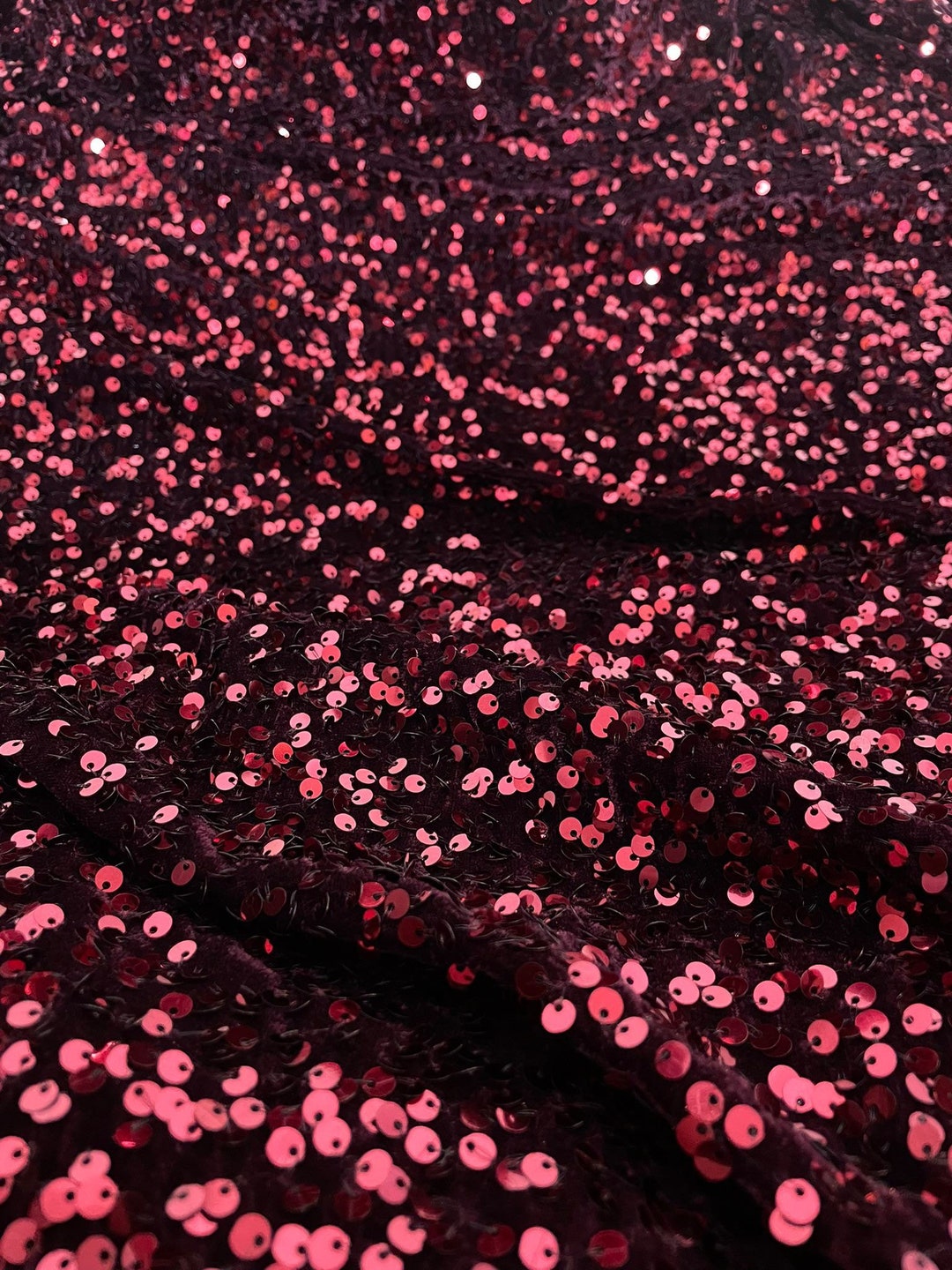 1 Meter Maroon Luxury Sparkly Heavy Sequin Stretch Velvet Fabric Fabric ...
