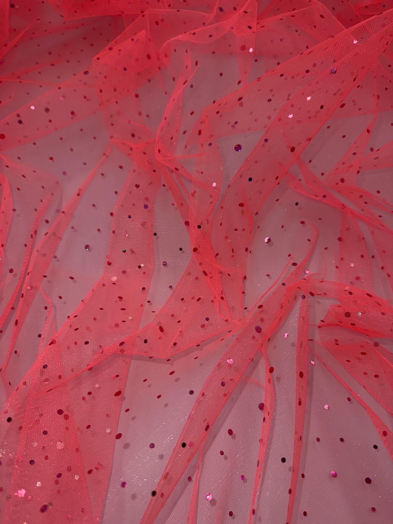 1 Meter Neon Pink Soft Sparkly Sequin Hologram Tulle Net Bridal Fabric ...