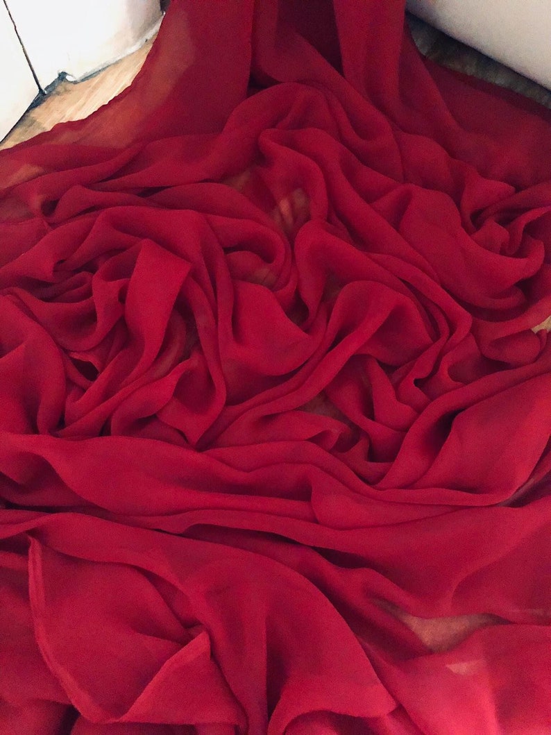 1 Meter Elegant Claret Red Chiffon Soft Dress Fabric Floaty Light ...
