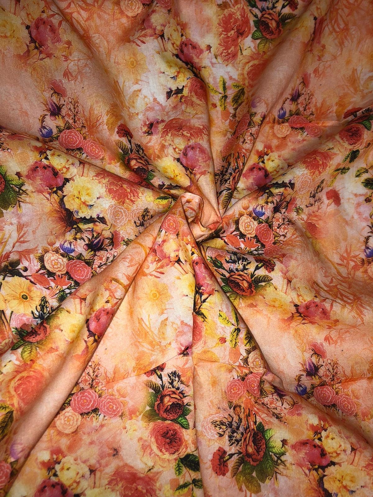 1 Meter Peach Floral Soft Digital Print 100% Cotton Fabric 45 | Etsy