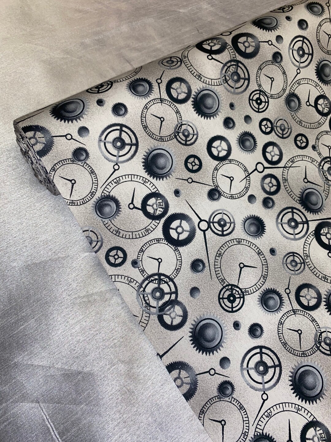 1 Meter Grey Clock Print 100% Cotton Fabric 45” Wide - Etsy