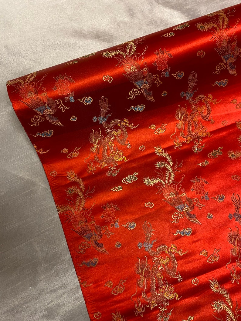 1 meter red dragon design smooth oriental chinese brocade 36 | Etsy