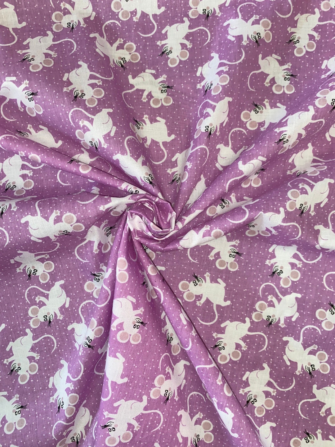1 Meter Lilac Mice Mouse With White Dots Print Polycotton Fabric 45 ...