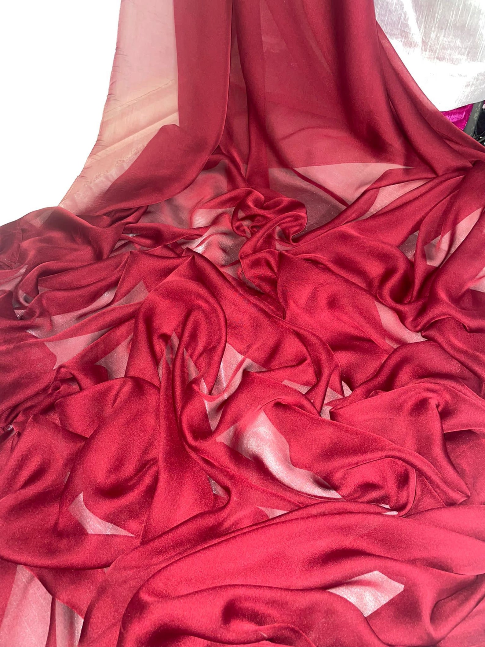 1 Meter Maroon Soft Great Quality Cationic Sheer Bridal Dress Chiffon ...