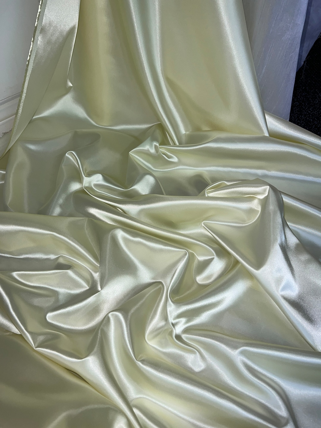 1 Meter Pale Yellow Luxury Acetate Satin Bridal Dresses,drape Fabric 45 ...