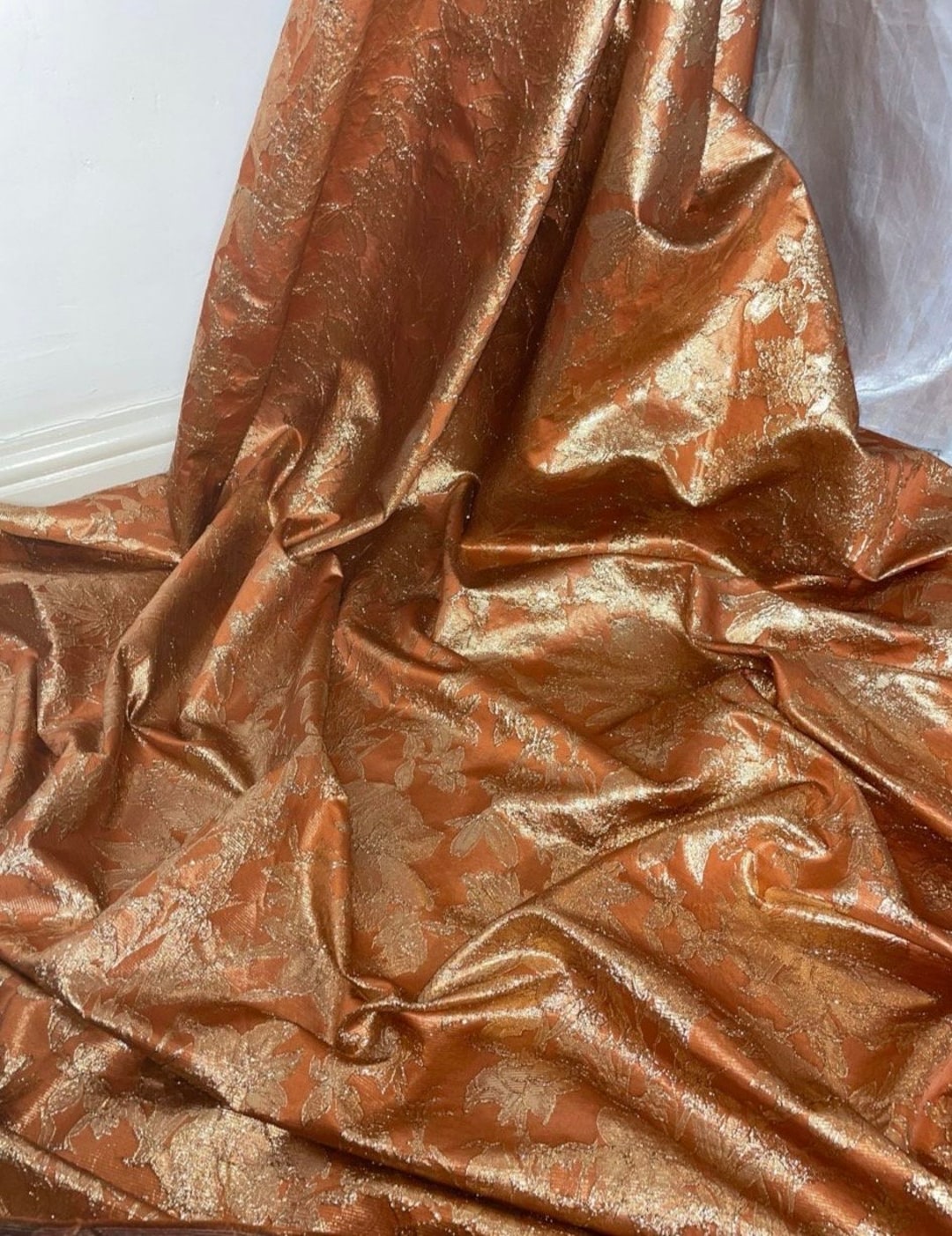 1 Meter Copper/gold Floral Brocade Fabric 58” Wide - Etsy