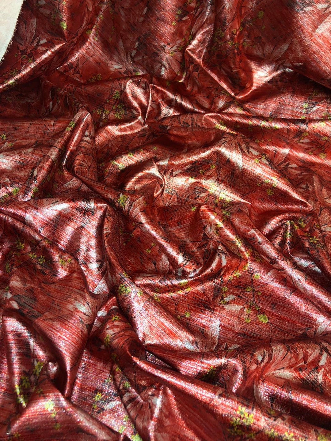 1 Meter Red Soft Smooth Floral Design Metallic Brocade Fabric 58” Wide ...