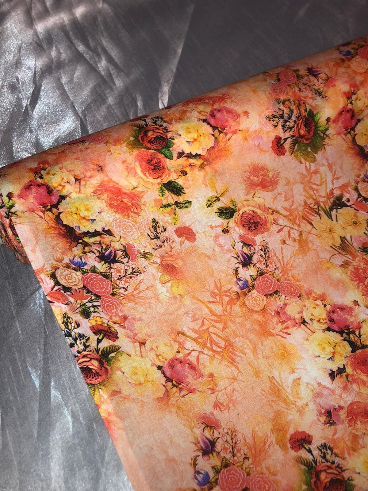 1 Meter Peach Floral Soft Digital Print 100% Cotton Fabric 45 | Etsy