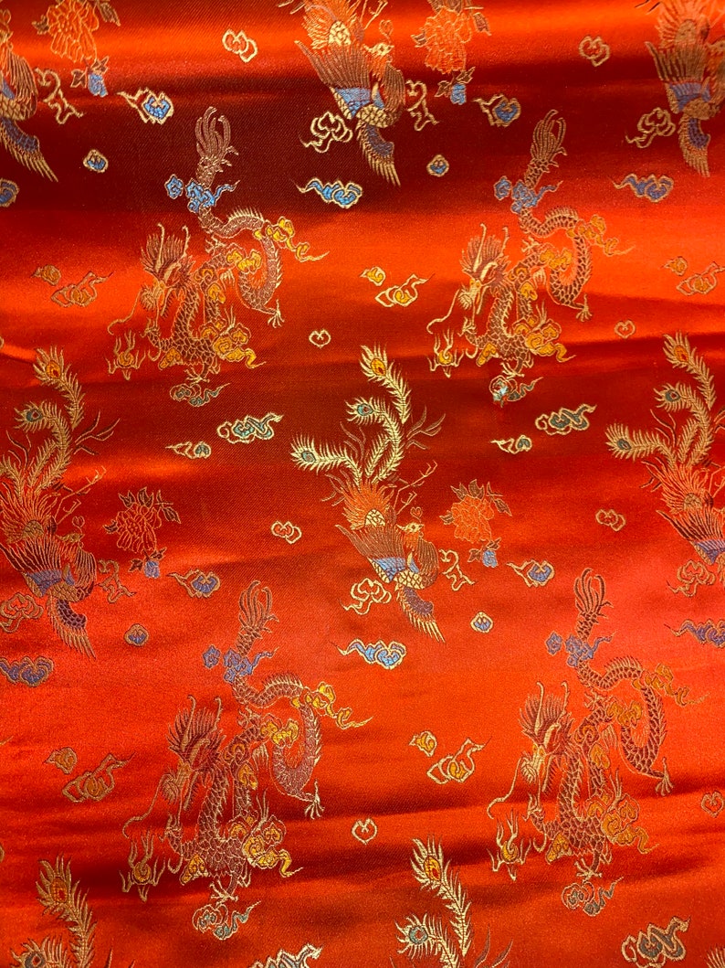 1 meter red dragon design smooth oriental chinese brocade 36 | Etsy