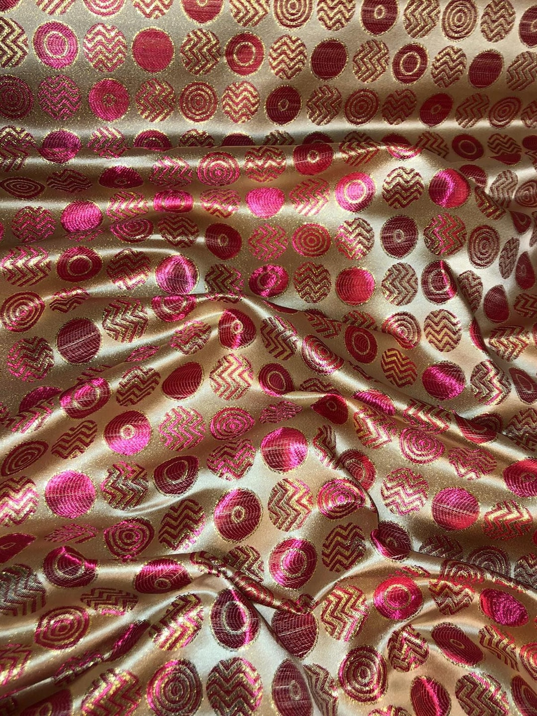 1 Meter Shiny Hot Pink/gold Metallic Circle Polka Dot Brocade 45” Wide ...