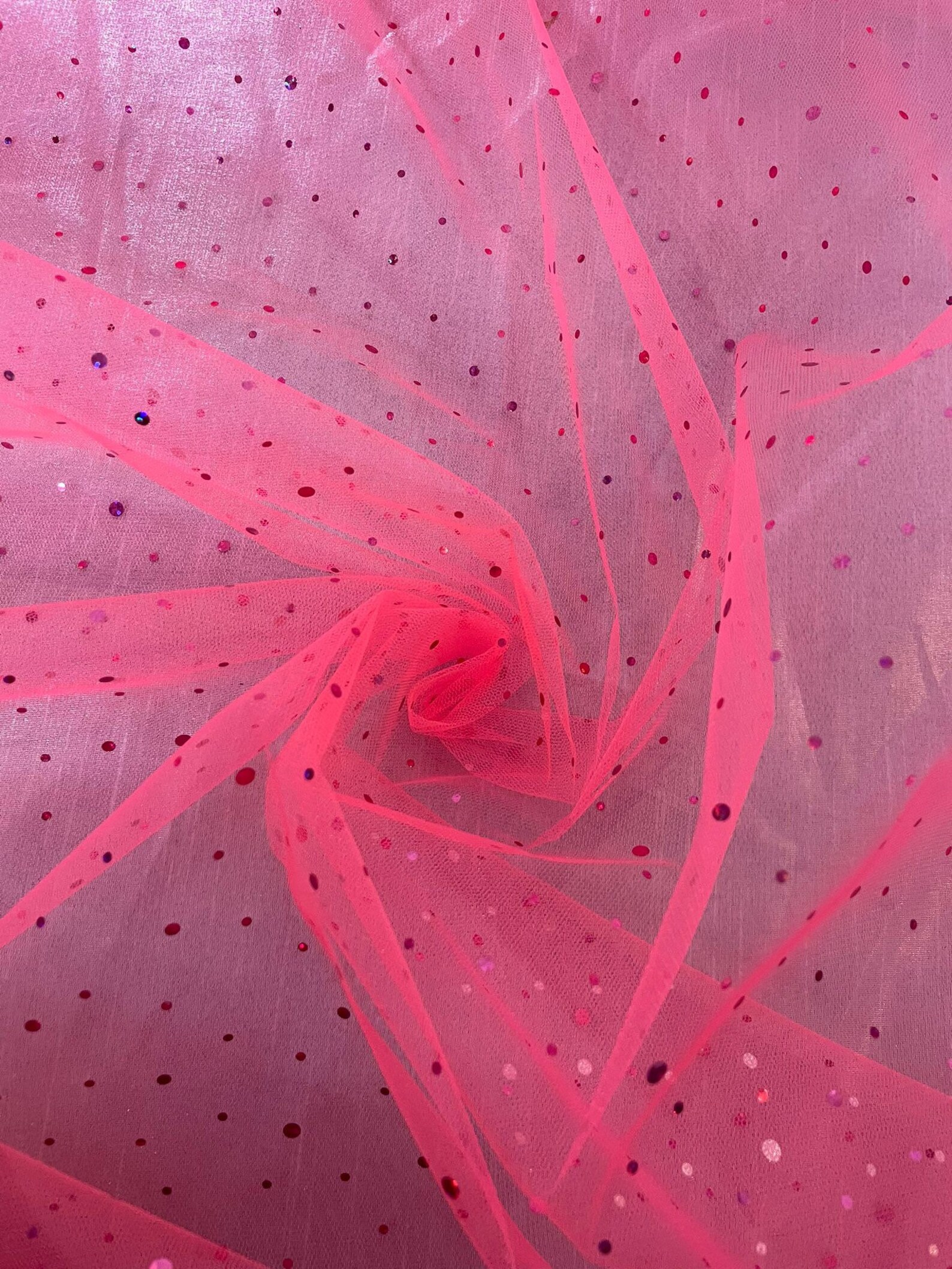 1 Meter Neon Pink Soft Sparkly Sequin Hologram Tulle Net Bridal Fabric ...