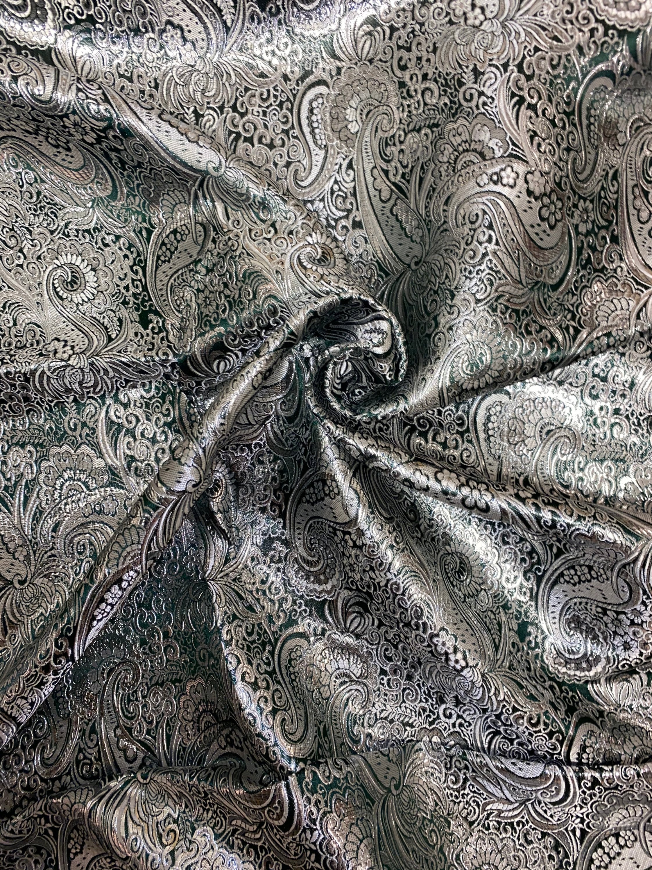 1 meter bottle green/silver shiny paisley design metallic | Etsy