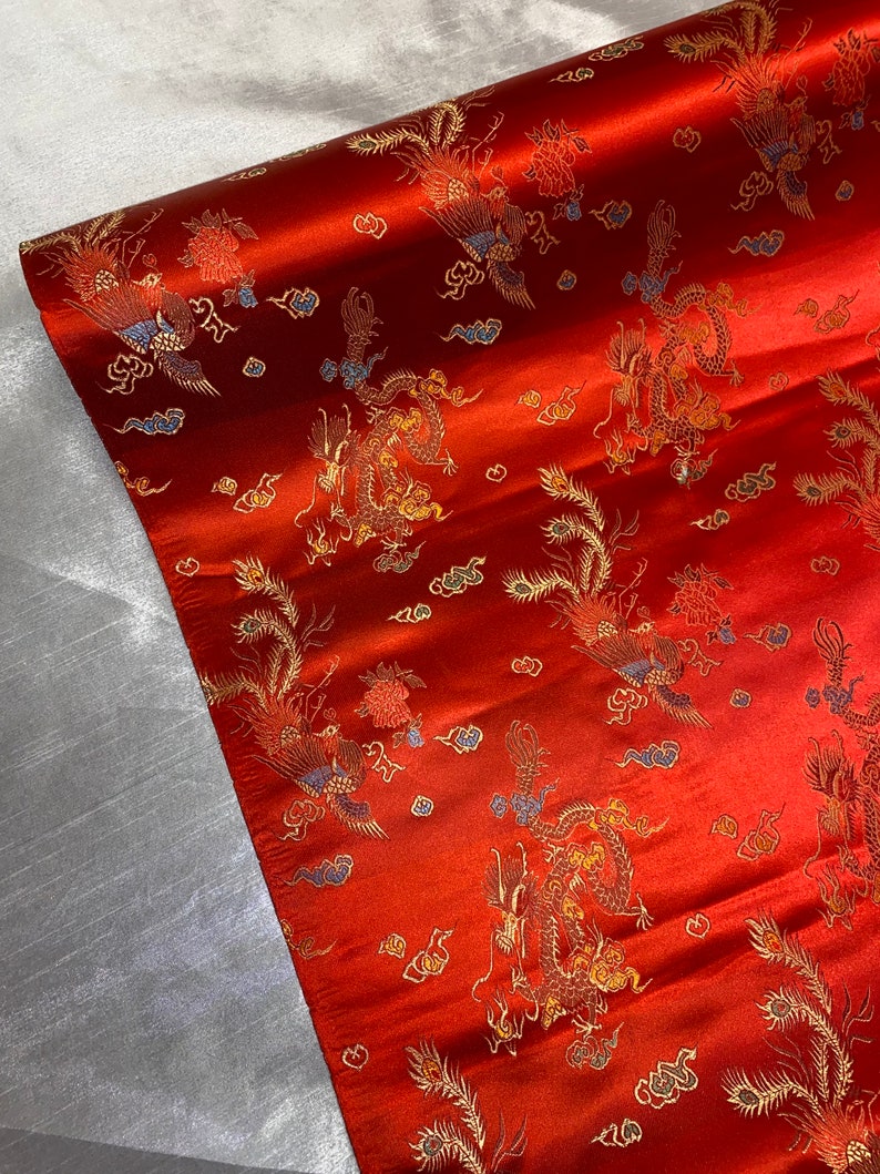 1 meter red dragon design smooth oriental chinese brocade 36 | Etsy