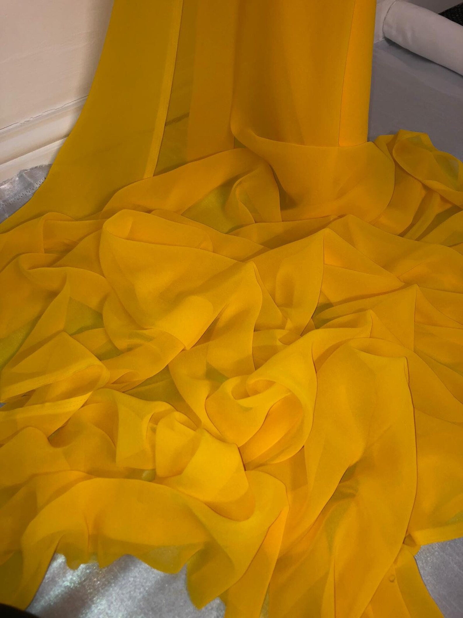 1 Meter Elegant Bright Yellow Chiffon Soft Dress Fabric Floaty Light ...