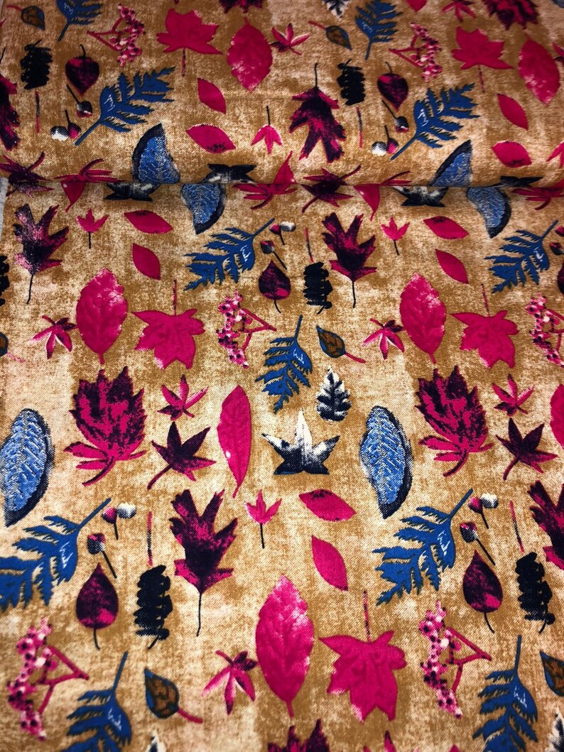1 Meter Beige/hot Pink Leaf Print 100% Cotton Fabric 45 Wide - Etsy UK