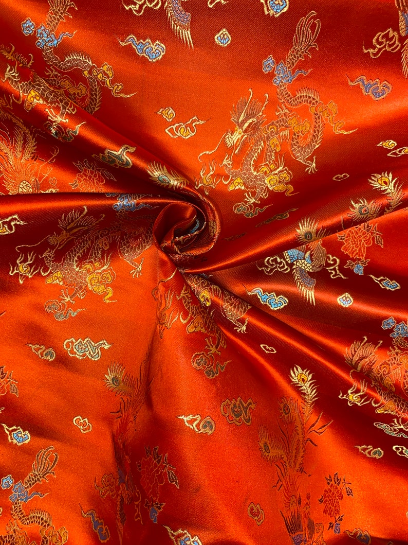 1 meter red dragon design smooth oriental chinese brocade 36 | Etsy