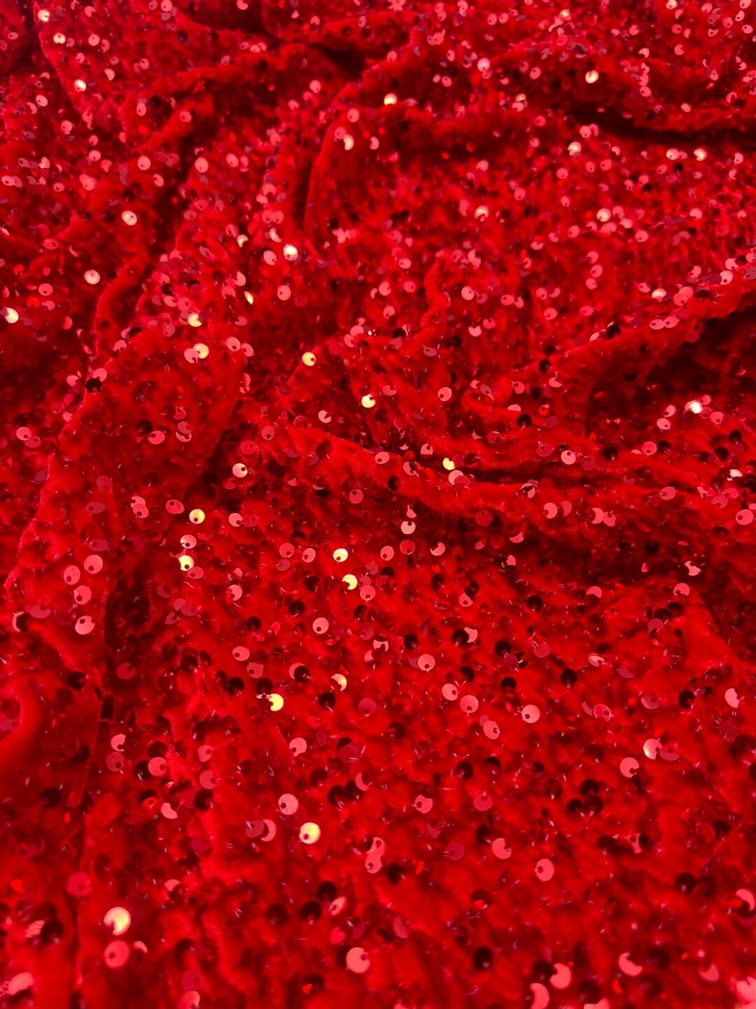 1 Meter Red Luxury Sparkly Heavy Sequin Stretch Velvet Fabric Fabric 58 ...