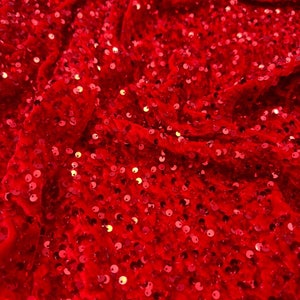 1 Meter Red Luxury Sparkly Heavy Sequin Stretch Velvet Fabric Fabric 58 ...