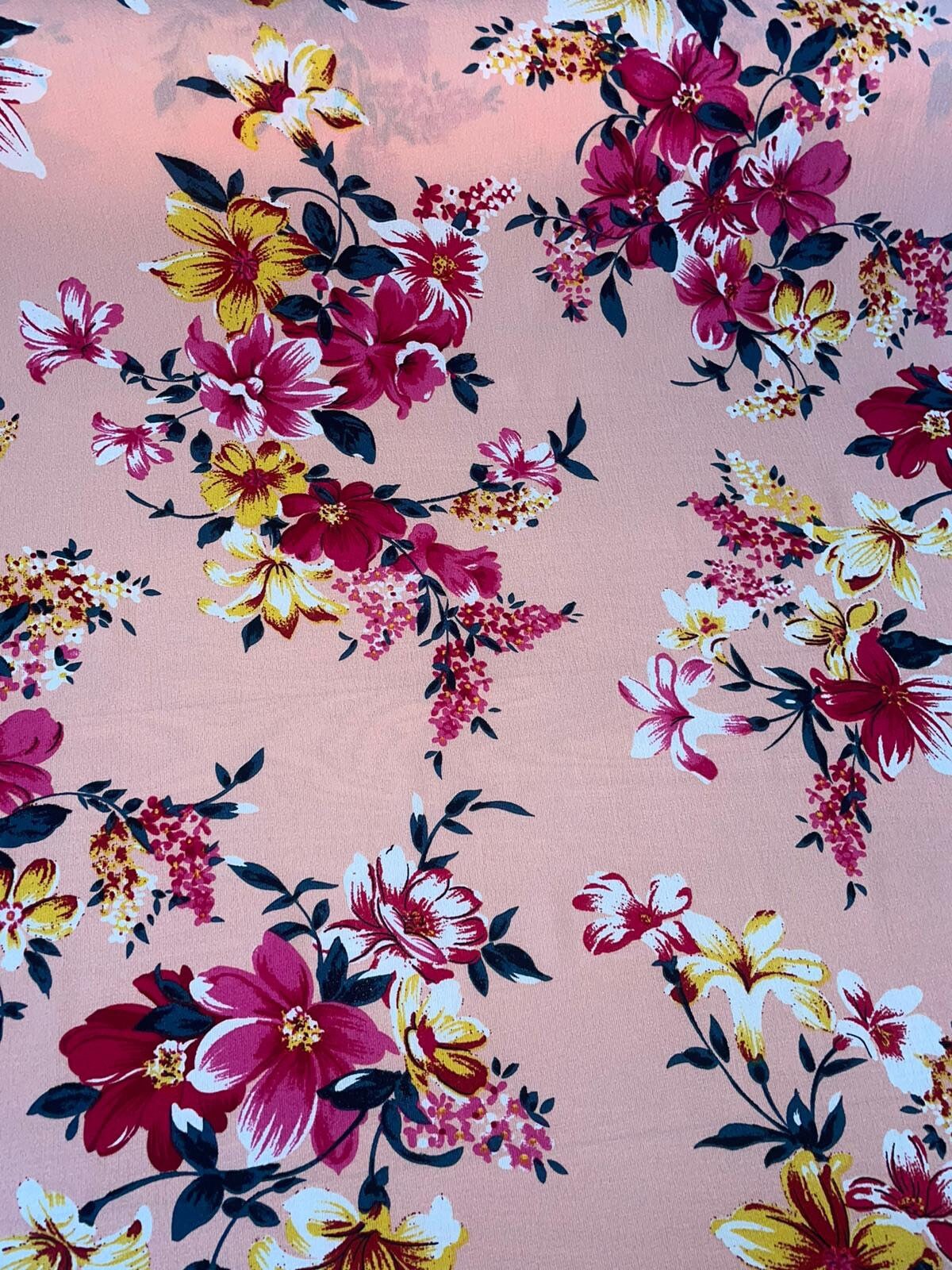 1 Meter Elegant Peach Floral Print Soft Crepe Dress Fabric 58” Wide - Etsy
