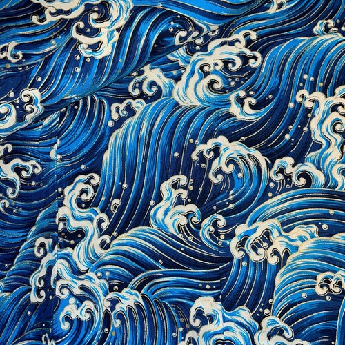 1 Meter Blue Wave Design Japanese Print 100% Cotton Fabric 58 - Etsy