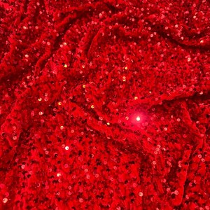 1 Meter Red Luxury Sparkly Heavy Sequin Stretch Velvet Fabric Fabric 58 ...