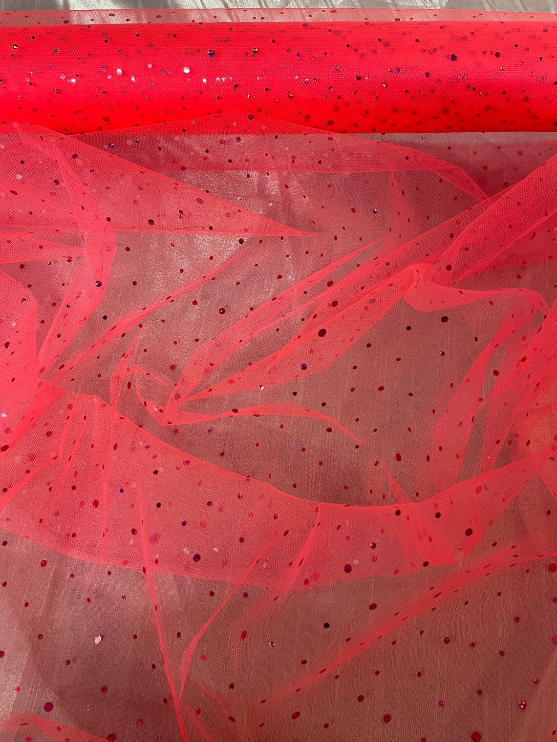 1 Meter Neon Pink Soft Sparkly Sequin Hologram Tulle Net Bridal Fabric ...