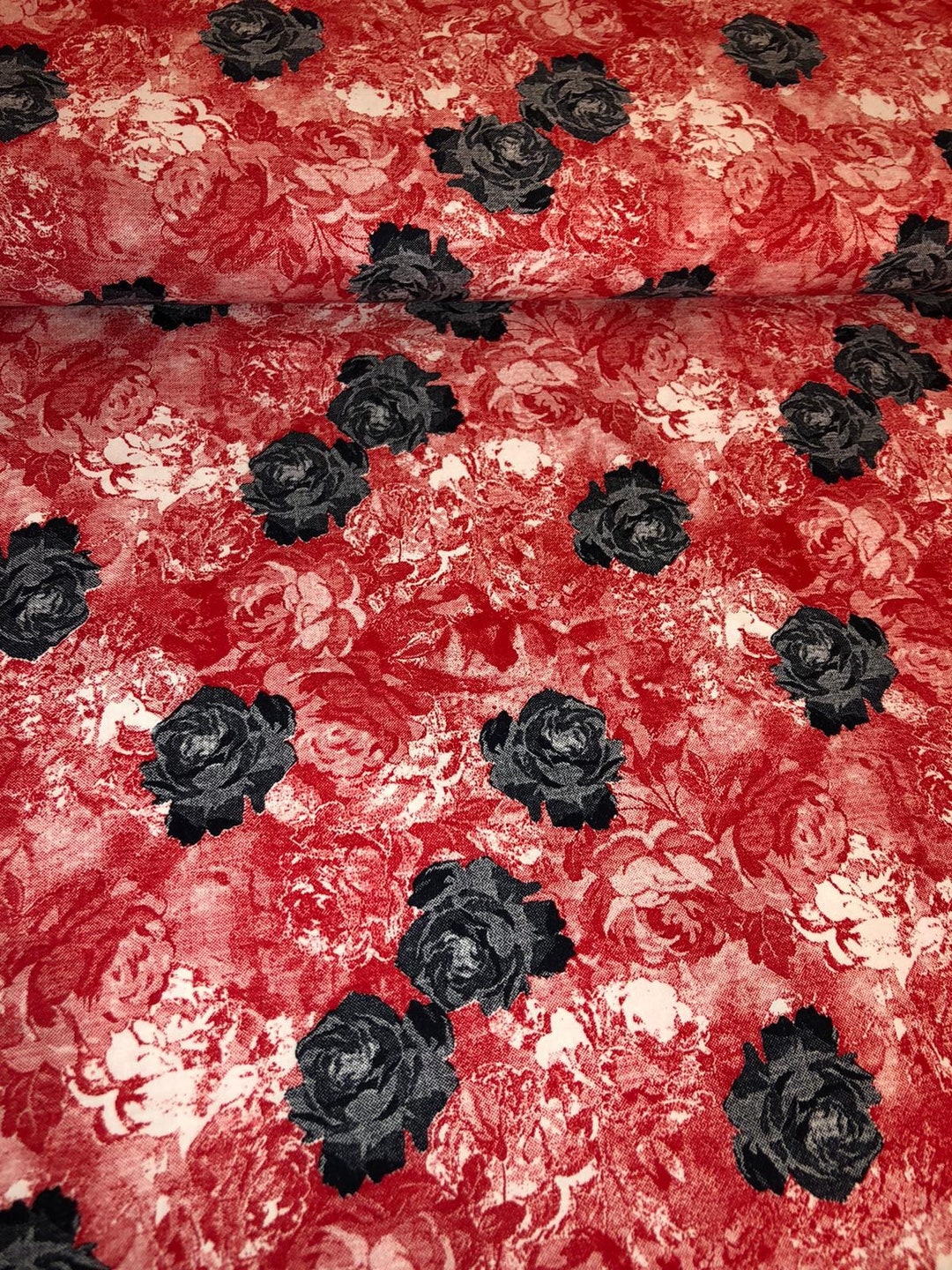 1 Meter Red Rose Floral Print 100% Cotton Fabric 45” Wide - Etsy