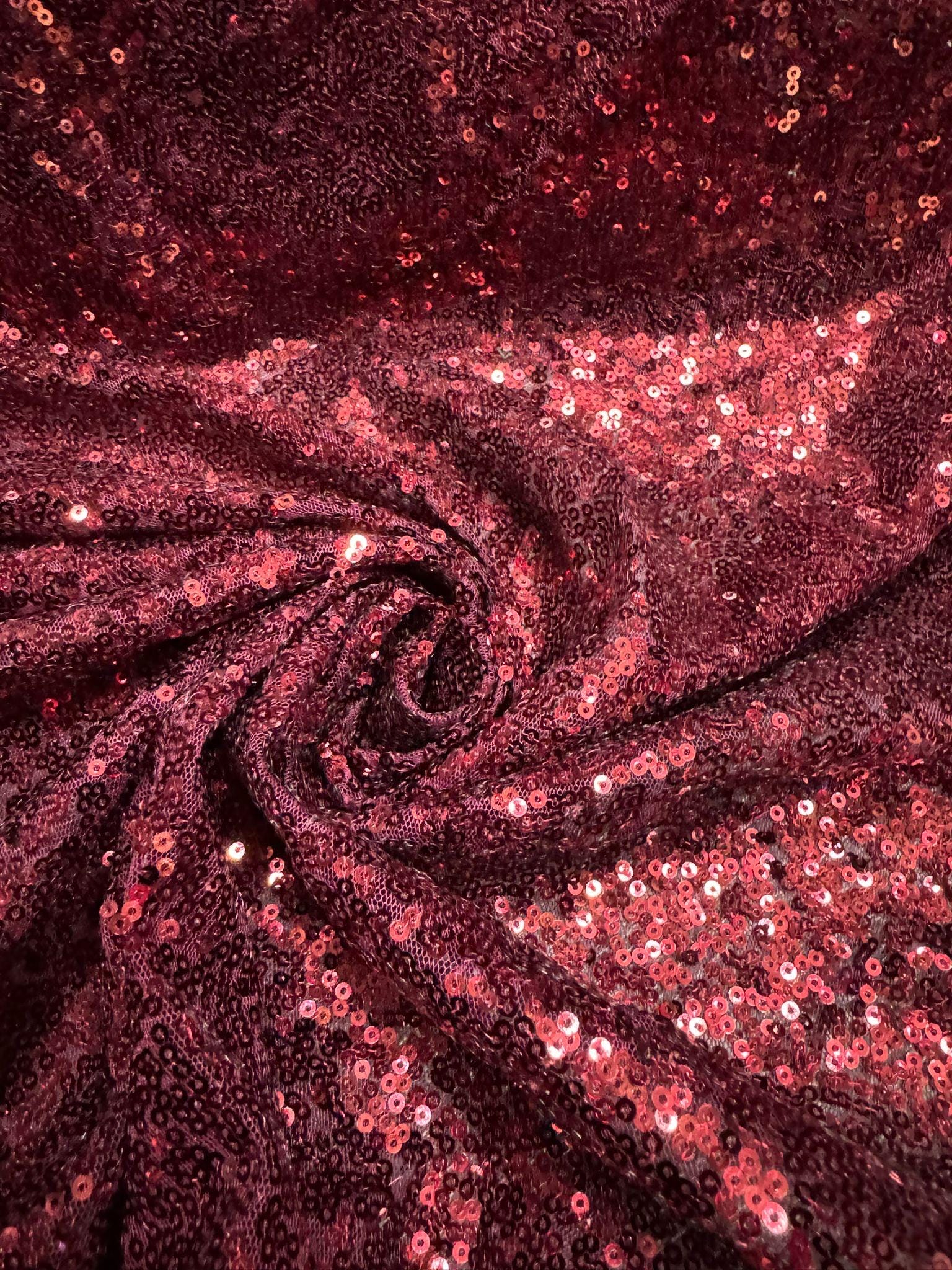 1 Meter Maroon Sparkly Luxurious Sequin Tulle Stretch Dress Fabric 58 ...