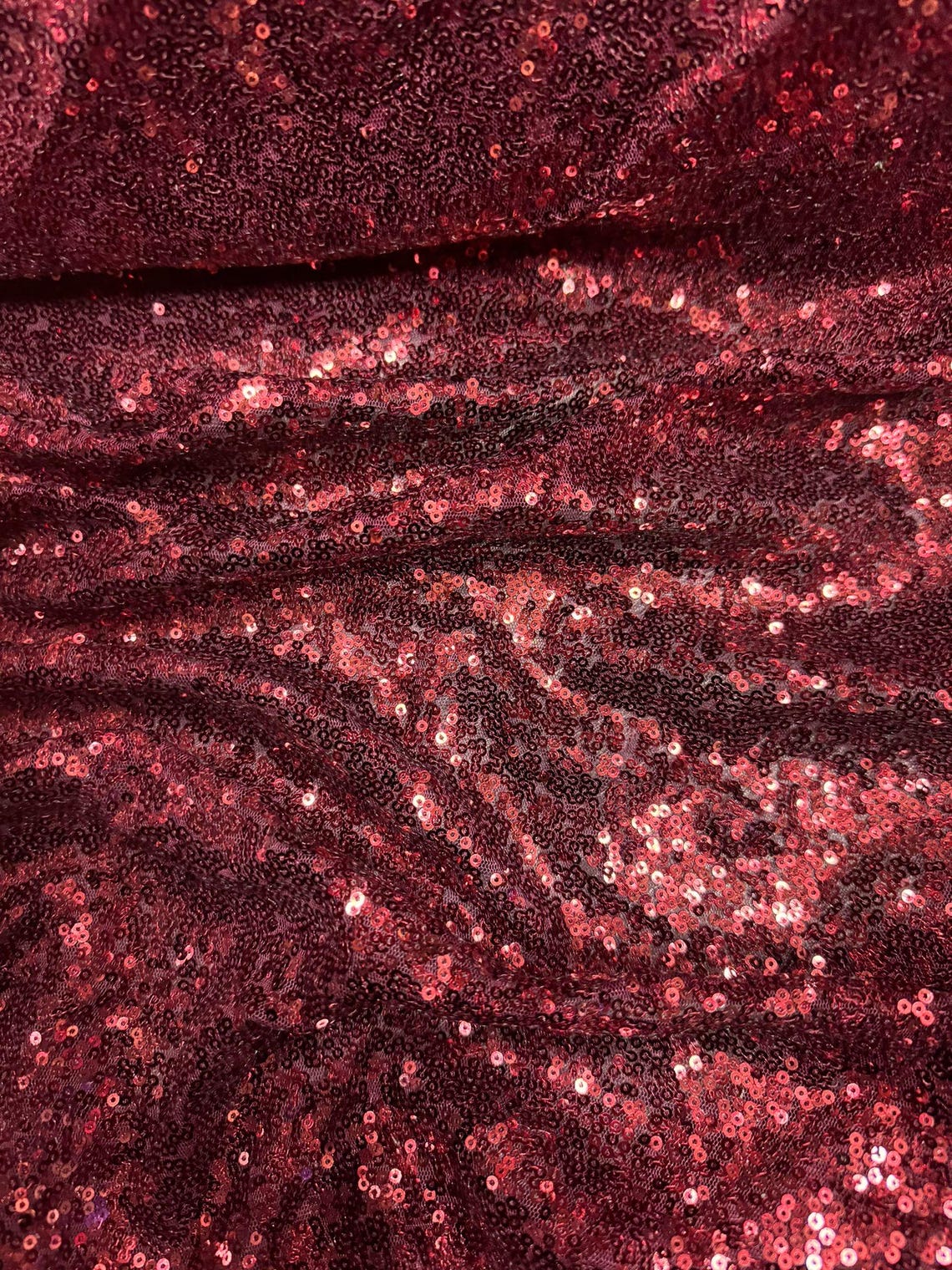 1 Meter Maroon Sparkly Luxurious Sequin Tulle Stretch Dress Fabric 58 ...
