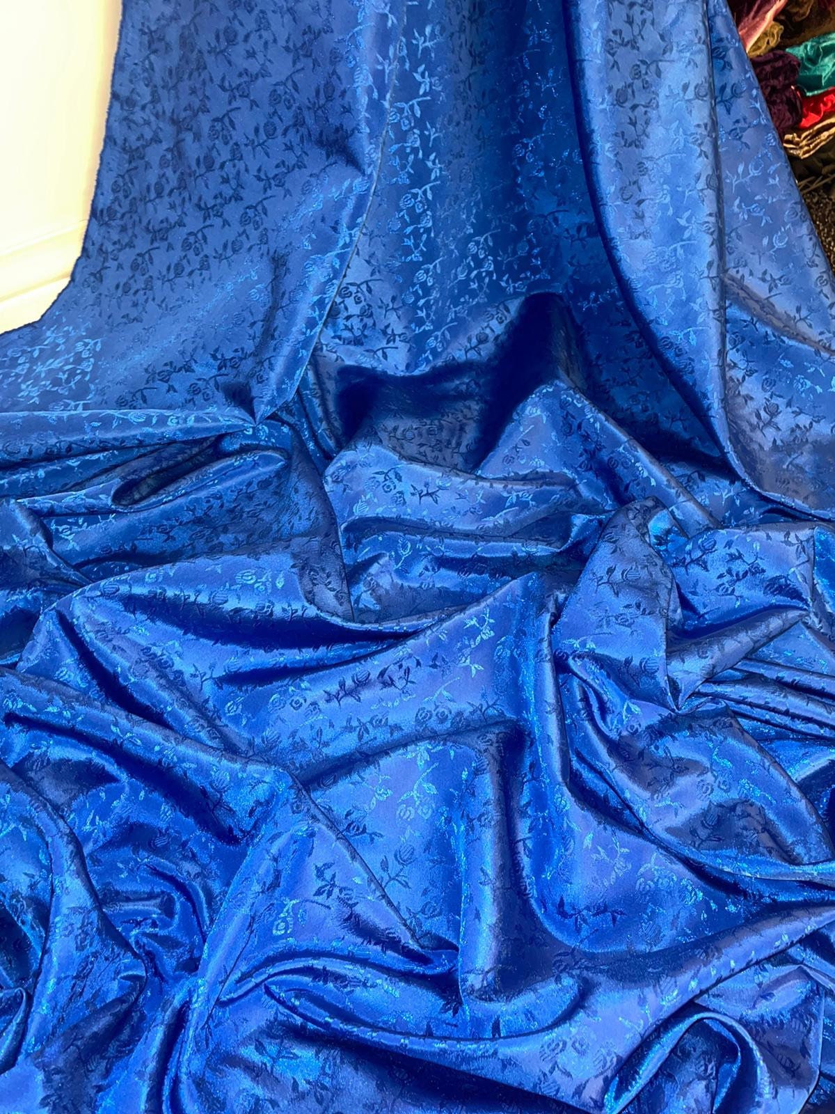1 Meter Royal Blue Floral Jacquard Soft Brocade Fabric Etsy