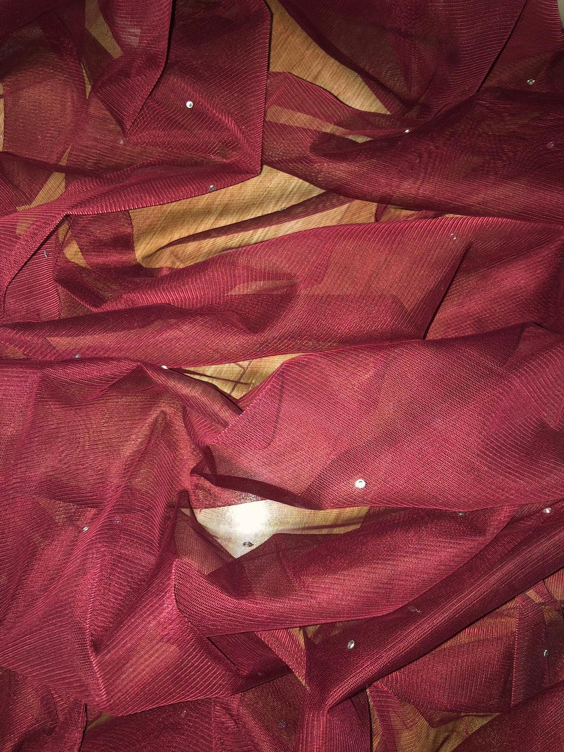 1 meter Maroon tulle soft studded bridal/decoration net fabric | Etsy