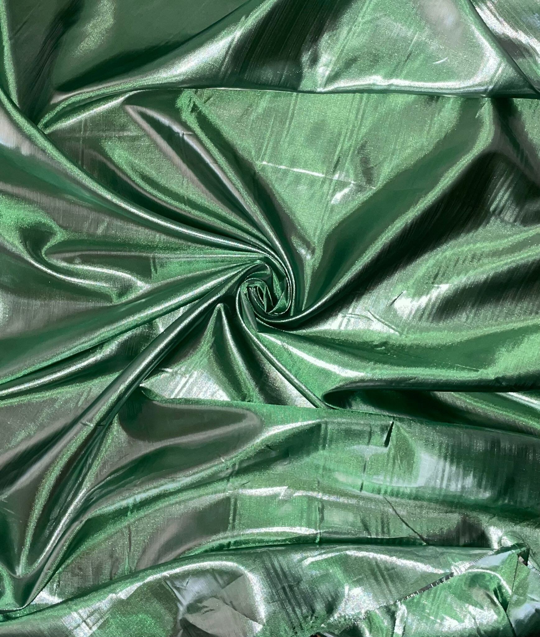 1 Meter Emerald Green/silver Shiny Metallic Double Sided Foil Lame ...