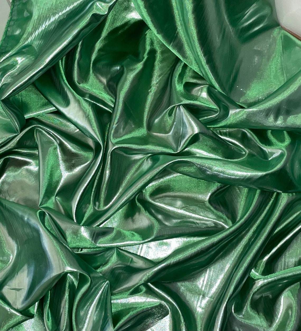 1 Meter Emerald Green/silver Shiny Metallic Double Sided Foil Lame ...