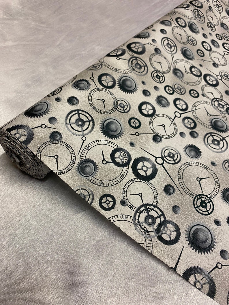 1 Meter Grey Clock Print 100% Cotton Fabric 45” Wide - Etsy