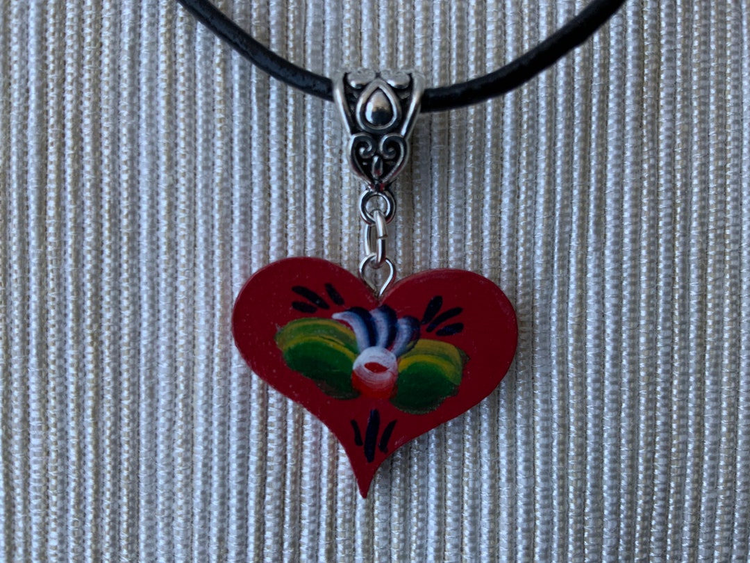 Norwegian Rosemaling Heart Necklace - Red - Etsy