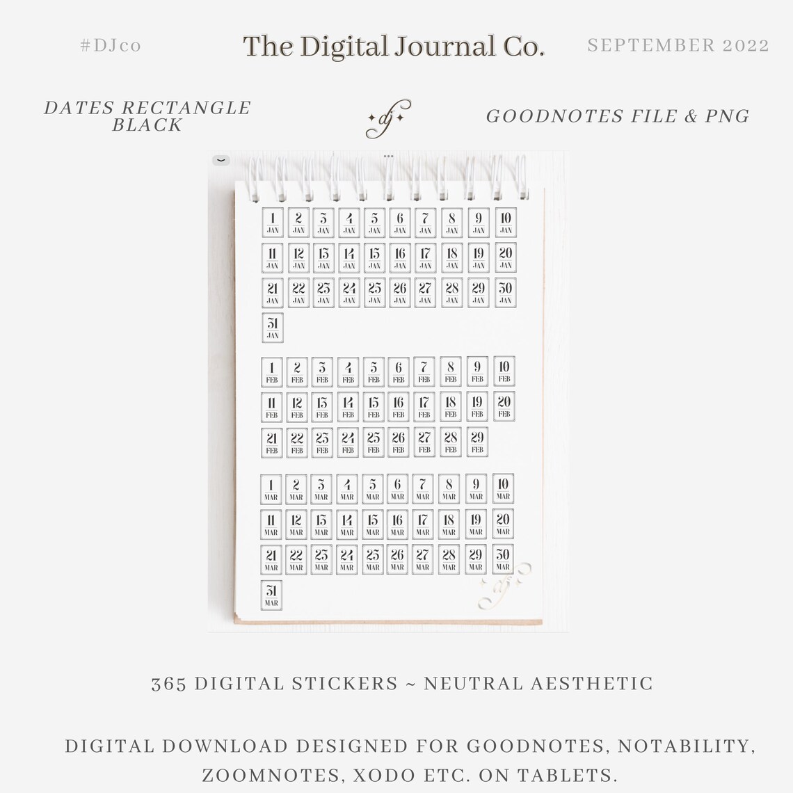 Dates - Rectangle - Black - 365 ~ Djco (digital Stickers, Planner ...