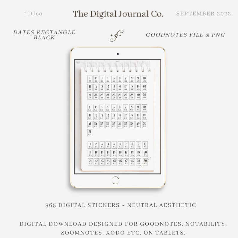 Dates - Rectangle - Black - 365 ~ Djco (digital Stickers, Planner ...