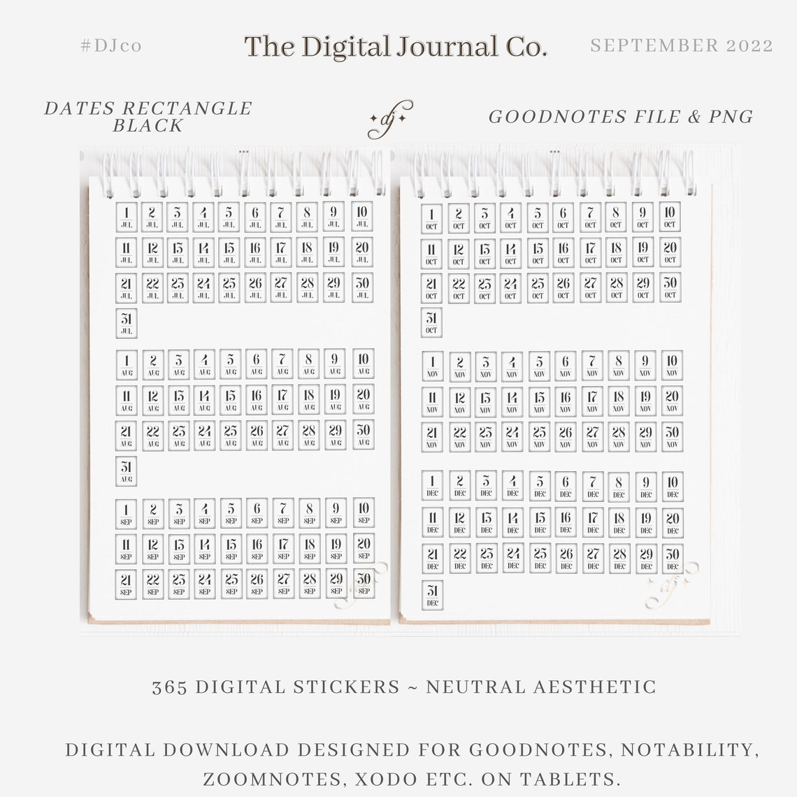 Dates - Rectangle - Black - 365 ~ Djco (digital Stickers, Planner ...