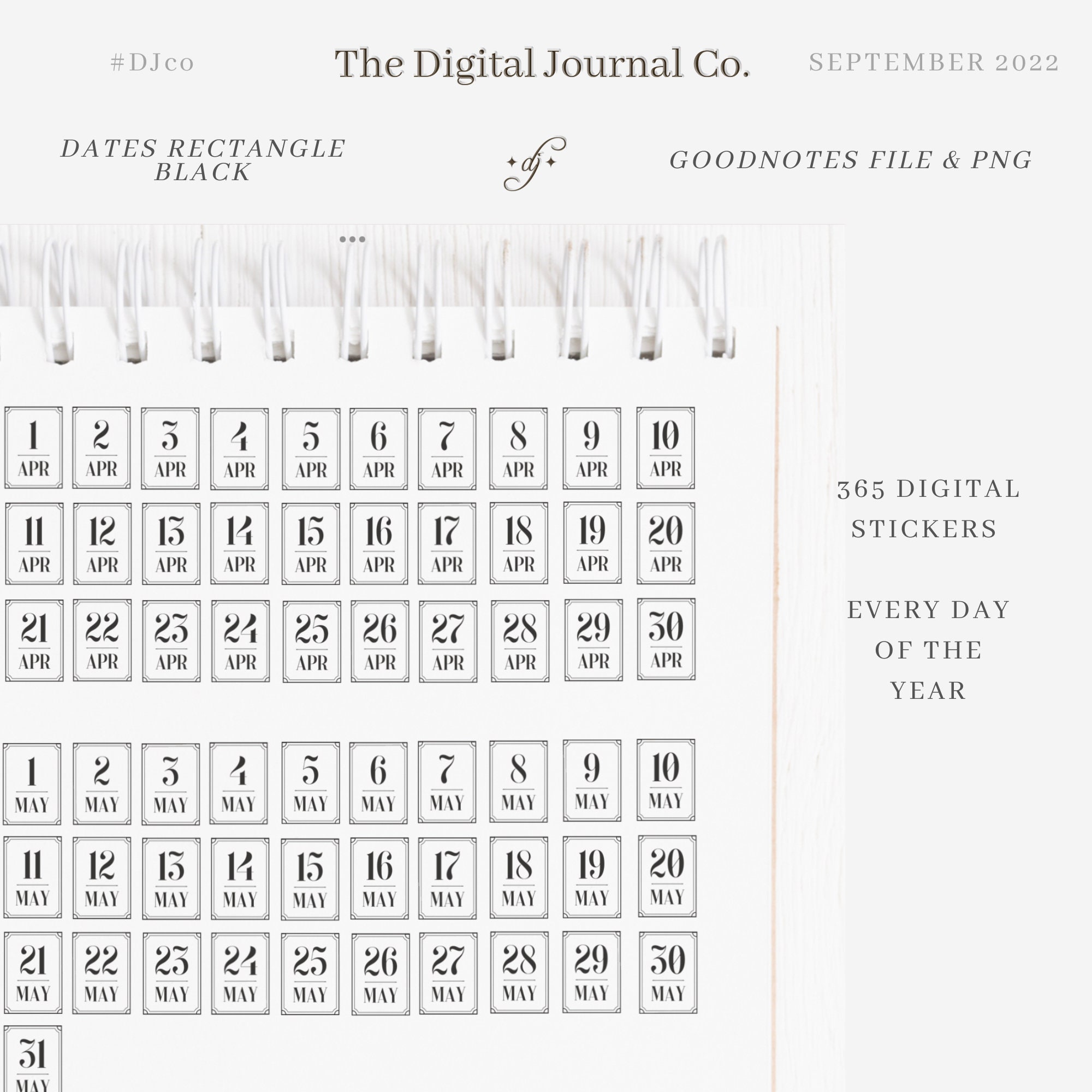 Dates - Rectangle - Black - 365 ~ Djco (digital Stickers, Planner ...