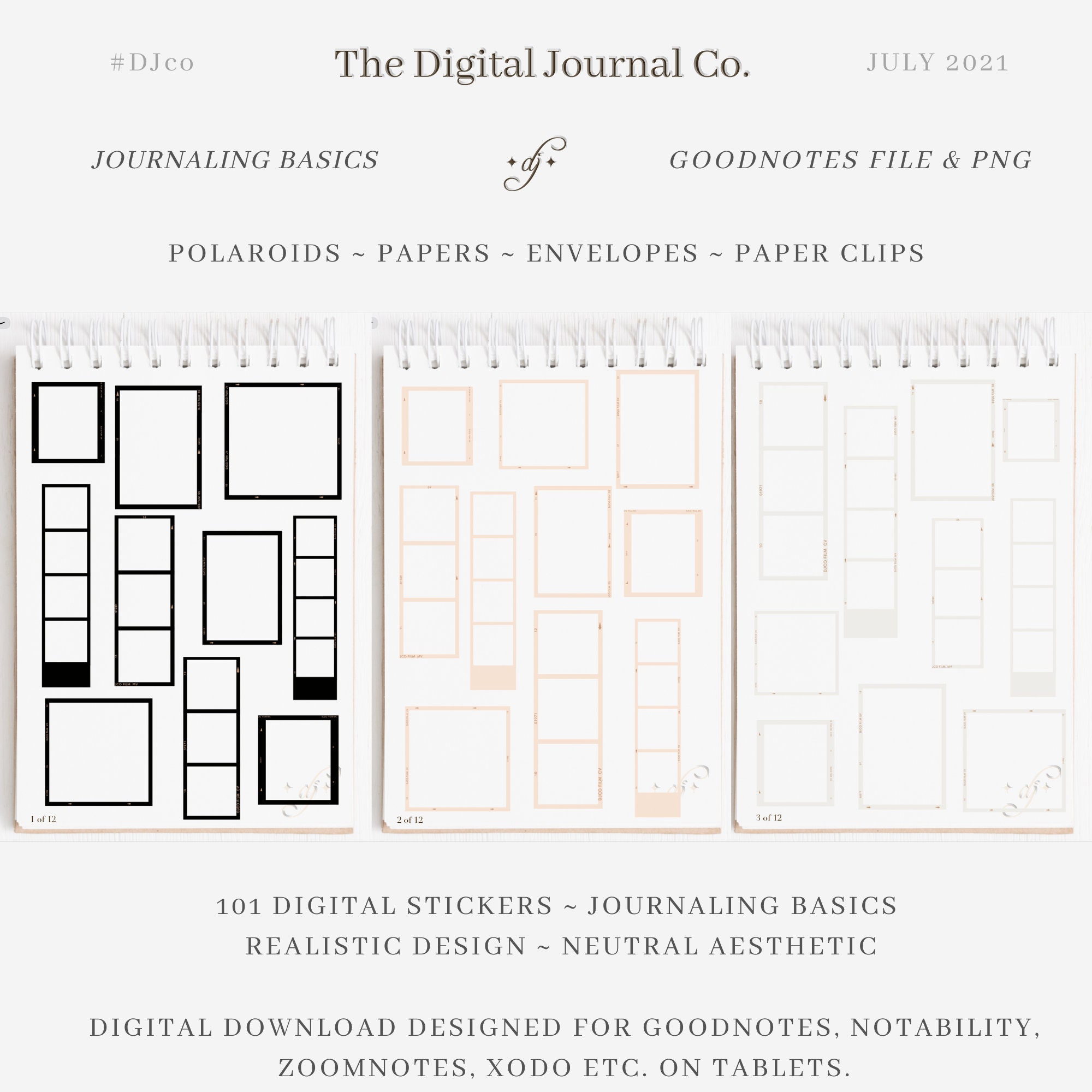 Journaling / Basics / 101 ~ Djco (digital Stickers, Sticker Kit, Set ...