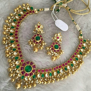 Kundan Wedding Necklace,sabyasachi Inspired Bridal Jewelry,bollywood Bridal Jewelry,south Indian ...