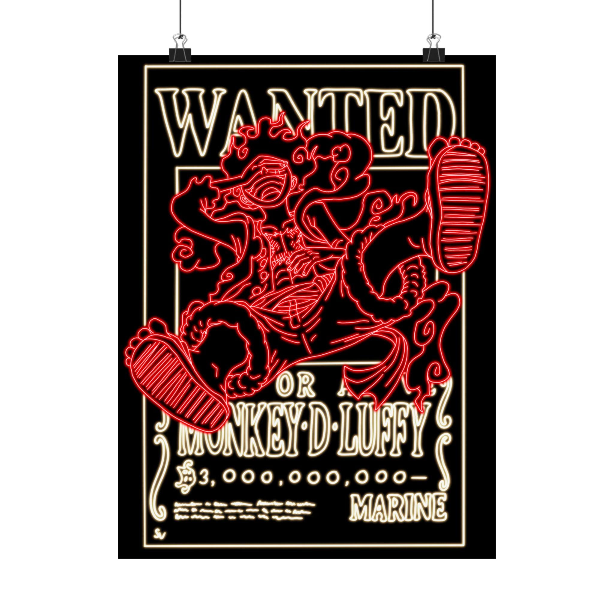 Neon Luffy One Piece Matte Vertical Poster, Anime Wall Art, Japanese ...