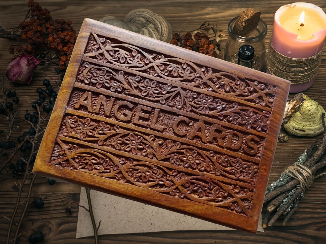 Hand-carved Wooden Sheesham Angel Card Box - Etsy