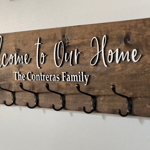 Custom Welcome Coat Rack Wall Mount W 3D Raised Lettering - Etsy