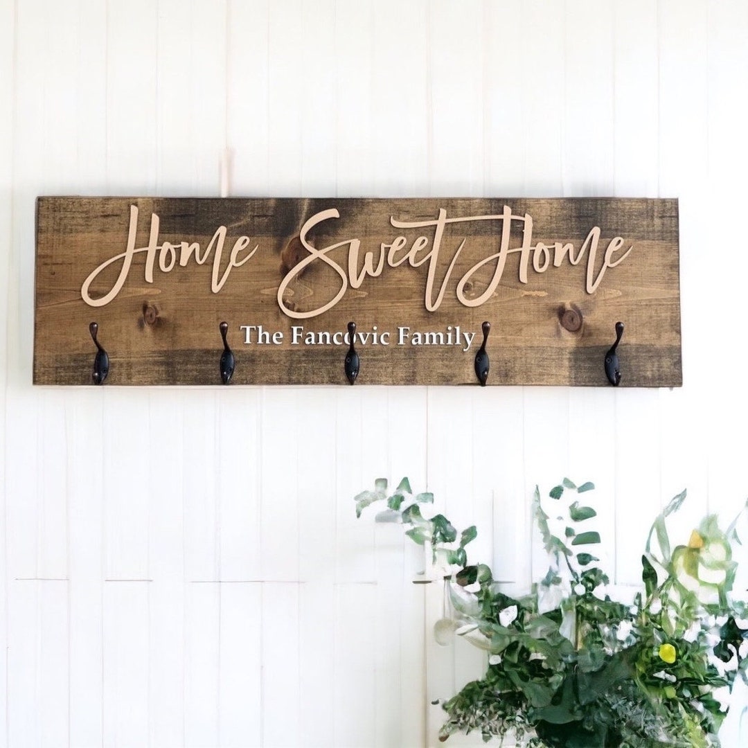 Custom Welcome Coat Rack Wall Mount W 3D Raised Lettering Personalized ...