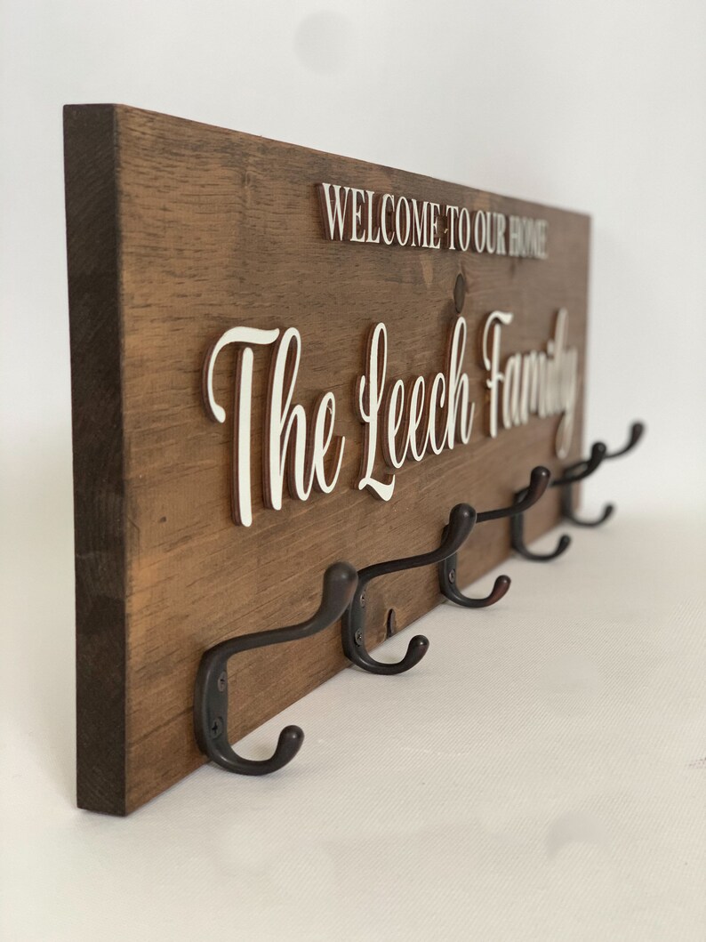 Custom Welcome Coat Rack Wall Mount W 3D Raised Lettering | Etsy
