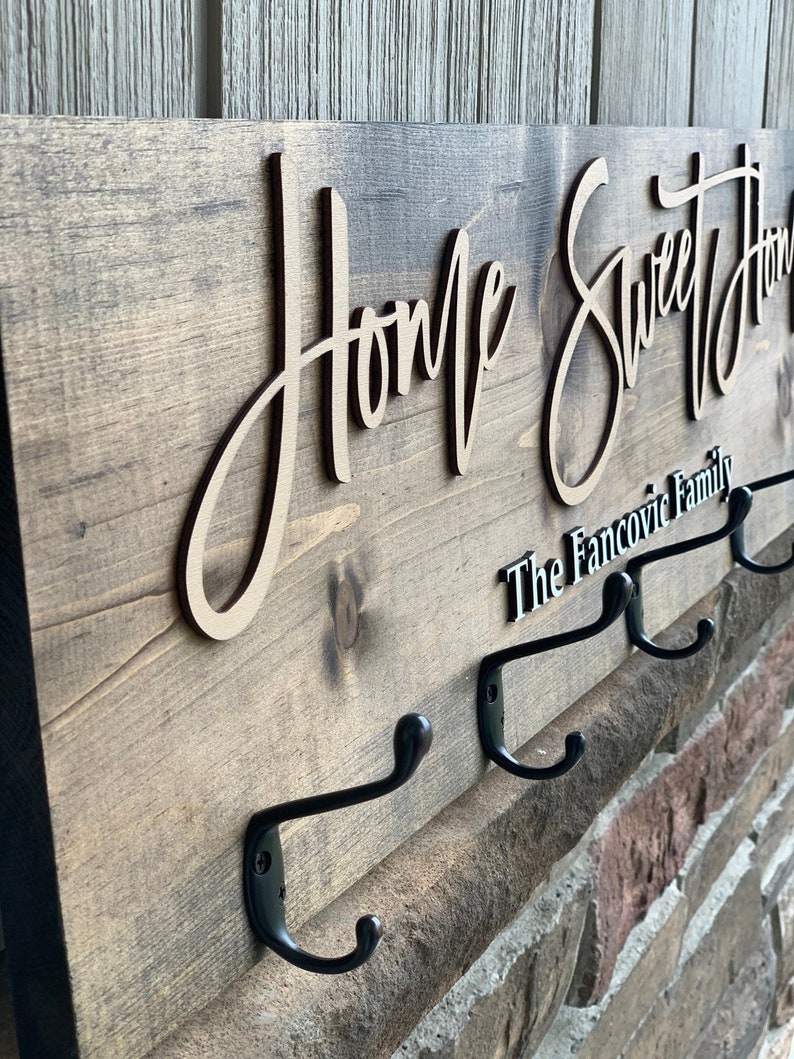 Custom Welcome Coat Rack Wall Mount W 3D Raised Lettering - Etsy